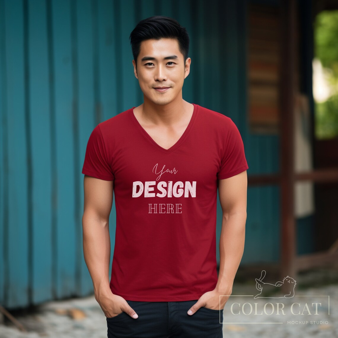 Gildan 64V00 V-neck T-shirt Male Mockup, General Man Mocks, Front View ...