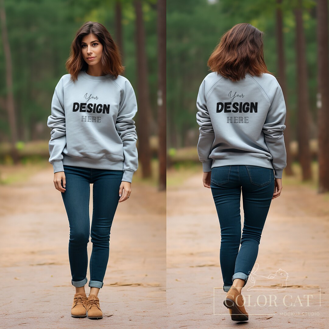 Bella+canvas 3901 Female Front and Back Sweatshirt Mockup, Girls Front ...