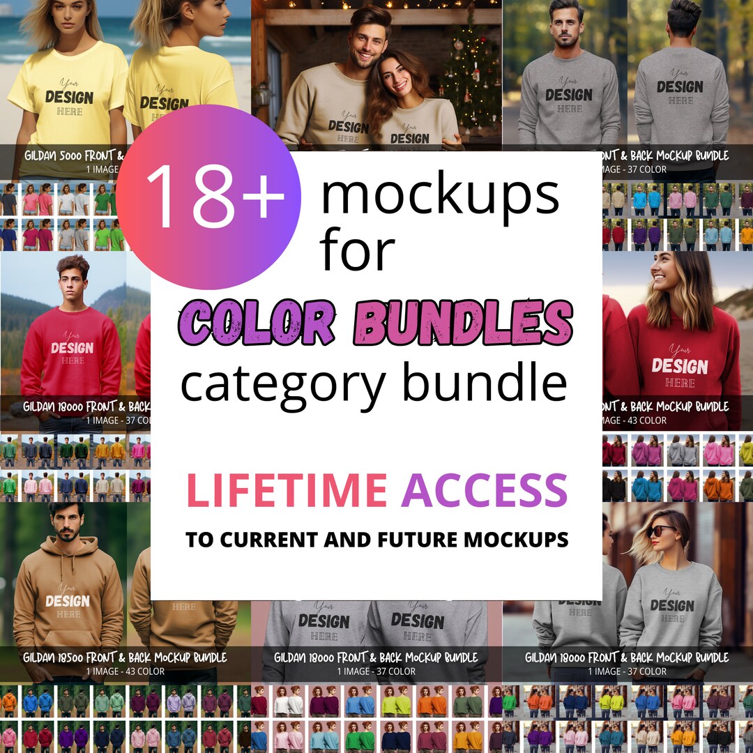 Mockup All Color Bundle, Lifetime Access, Female and Male Shirt, Hoodie ...