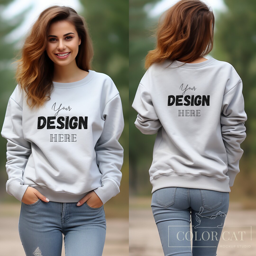 Gildan 18000 Female Front and Back Sweatshirt Mockup, Girls Front Back ...