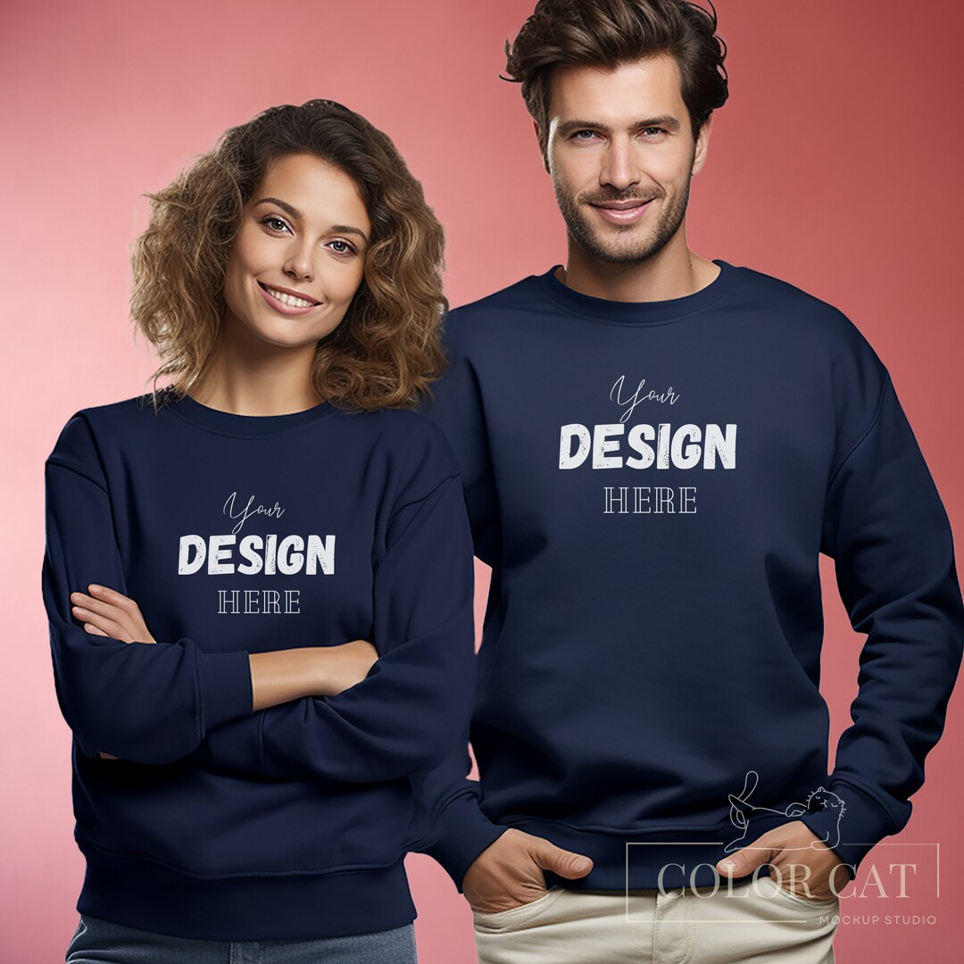 Gildan 18000 Couple Sweatshirt Mockup, Love Mocks, Front View, Female ...