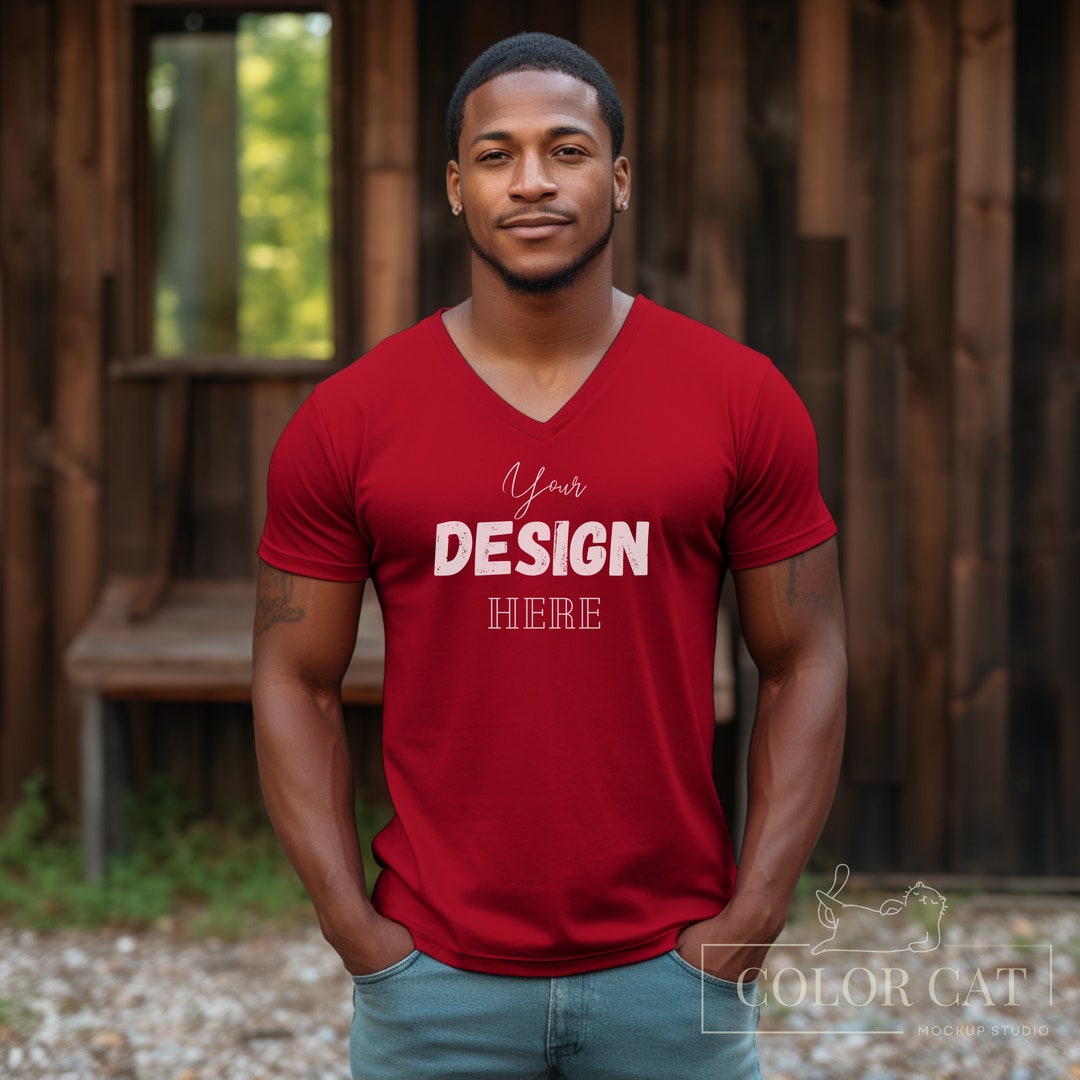 Gildan 64V00 V-neck T-shirt Male Mockup, General Man Mocks, Front View ...