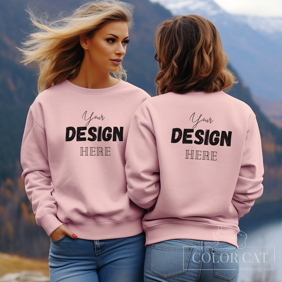 Gildan 18000 Female Front and Back Sweatshirt Mockup, Girls Front Back ...