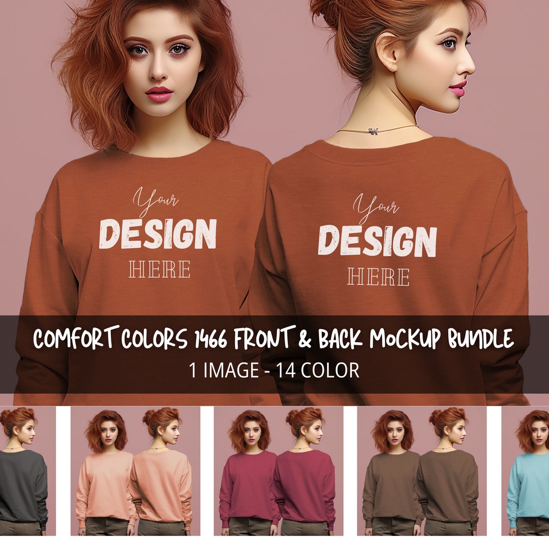 Comfort Colors 1466 Sweater Mockup Bundle, All 14 Colors Double Side ...