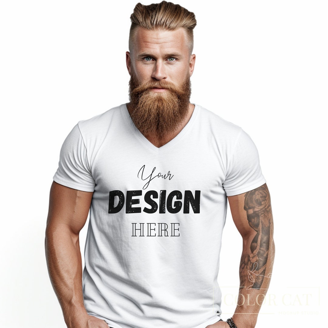 Gildan 64V00 V-neck T-shirt Male Mockup, General Man Mocks, Front View ...