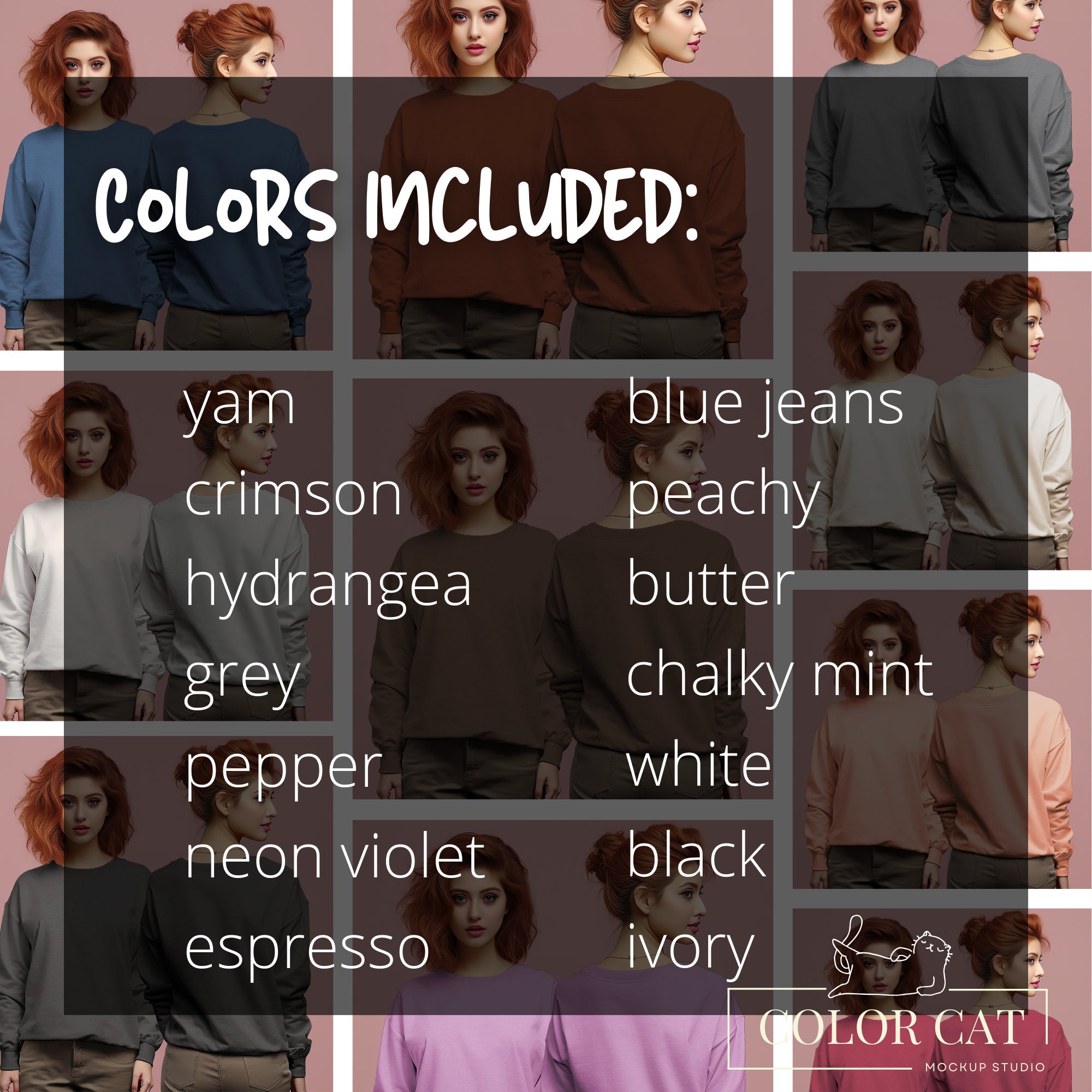 Comfort Colors 1466 Sweater Mockup Bundle, All 14 Colors Double Side ...