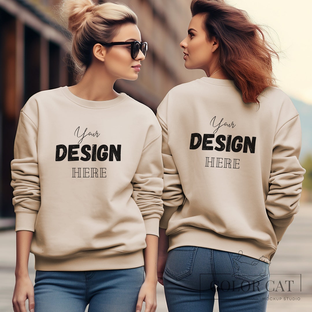 Gildan 18000 Female Front and Back Sweatshirt Mockup, Girls Front Back ...