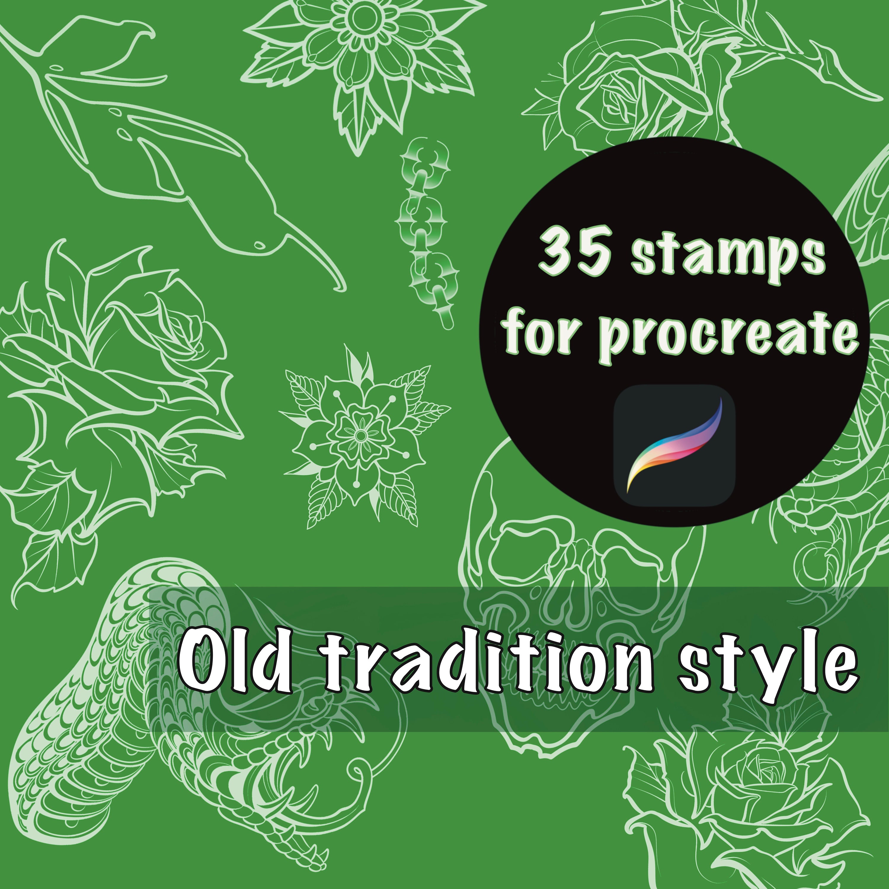 Procreate Old Tradition Style Stamps, Procreate Tattoo Stamps, Vintage ...