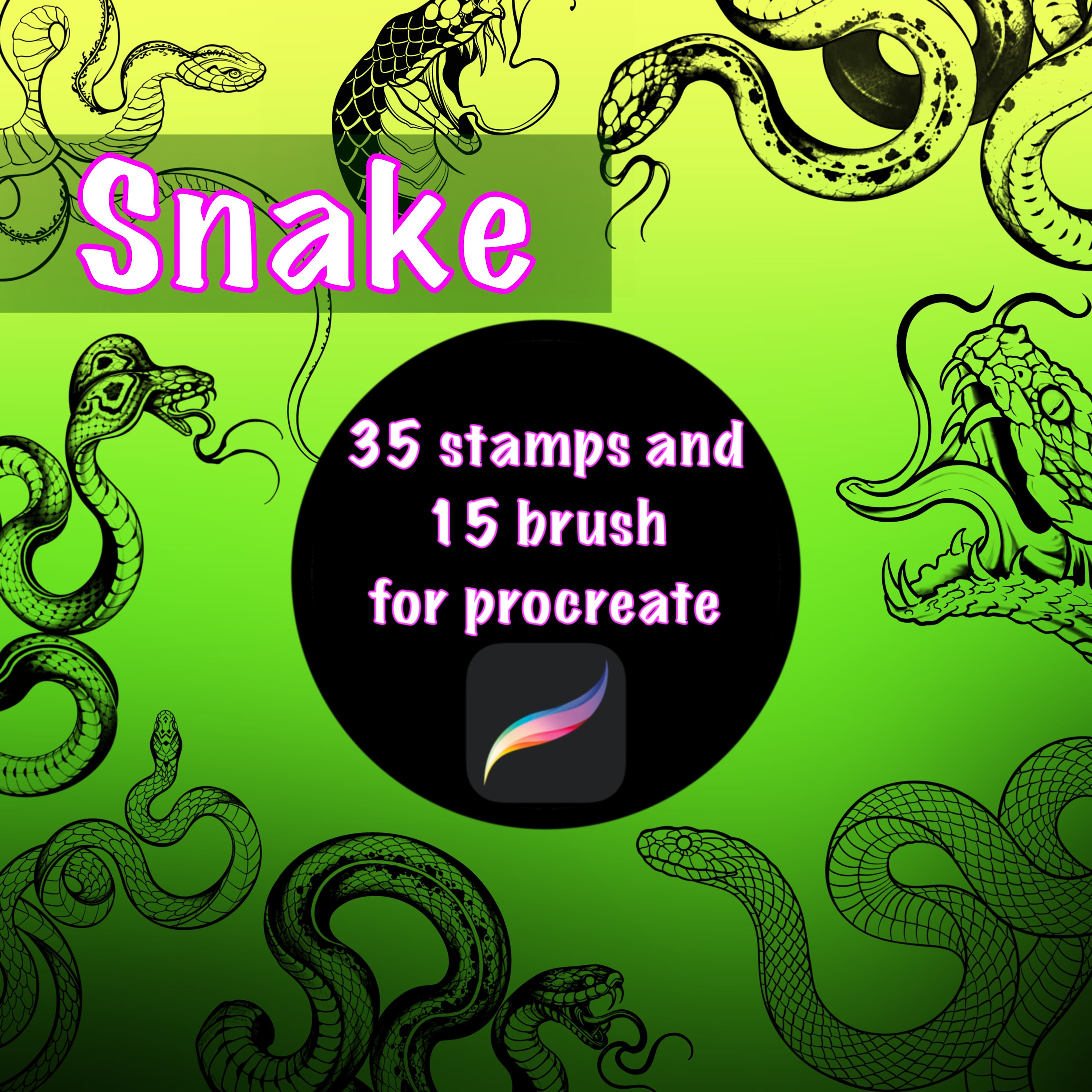 Snake Procreate Stamp Set, Tattoo Design, Snake Serpent Reptile Brush ...