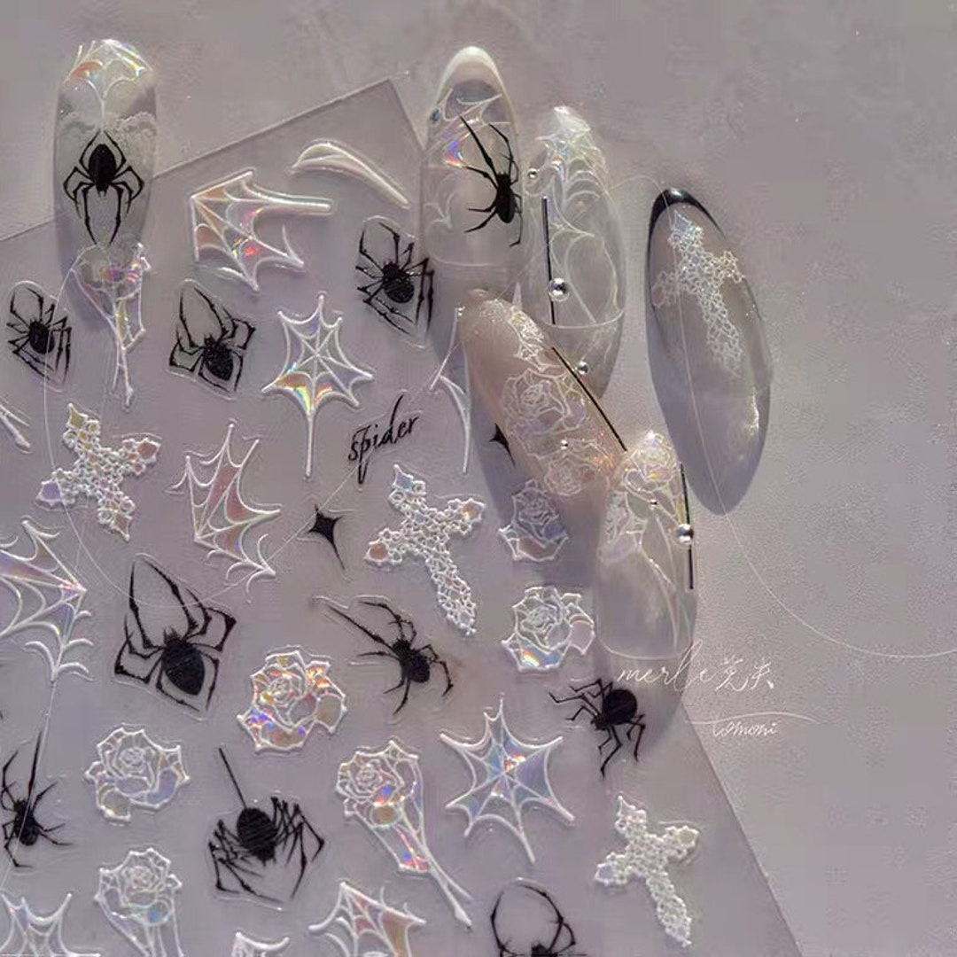 Spider Web, Cross Embossed ,cartoon Nail Stickers, Nail Decal, DIY ...