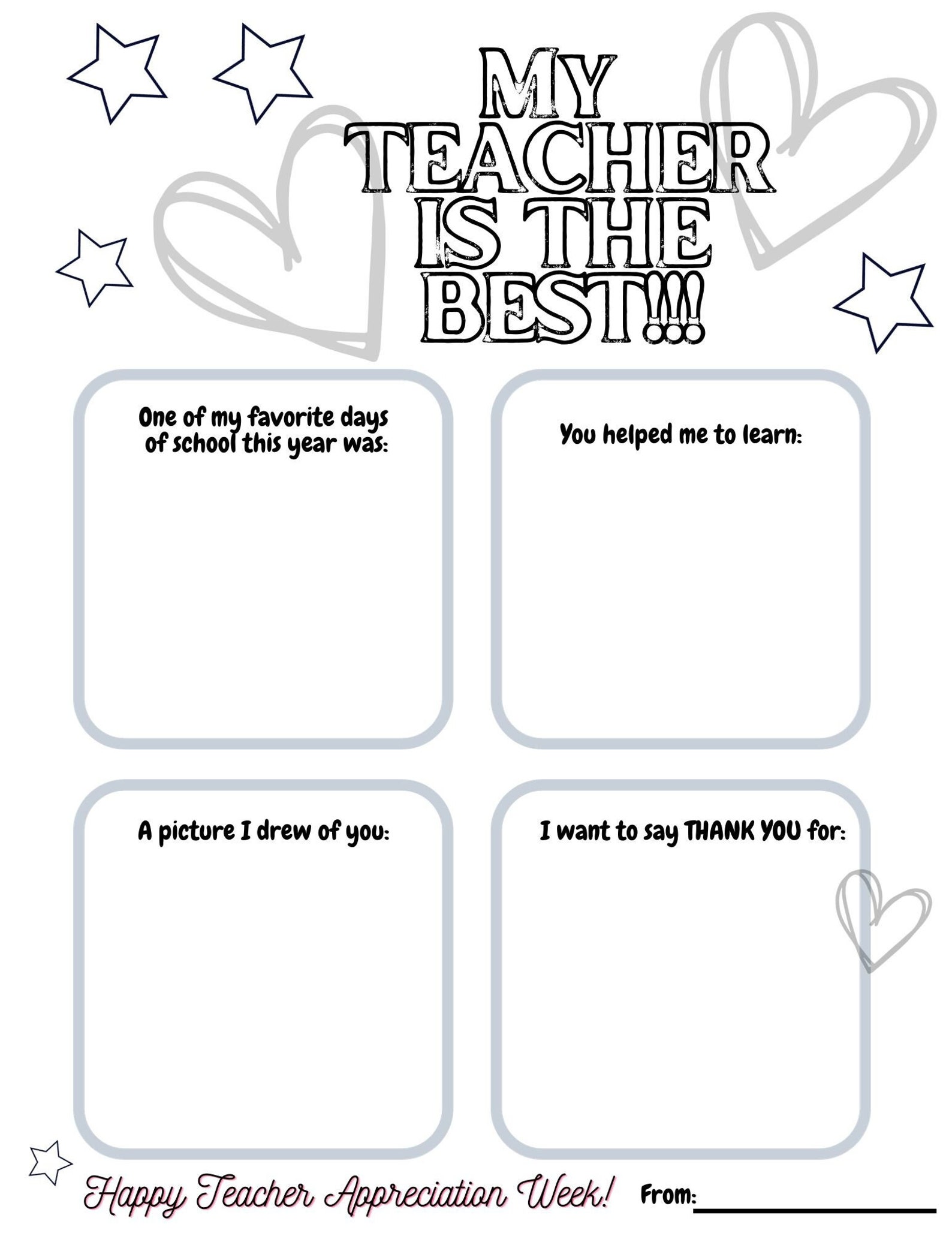 Teacher Appreciation Worksheet - Etsy