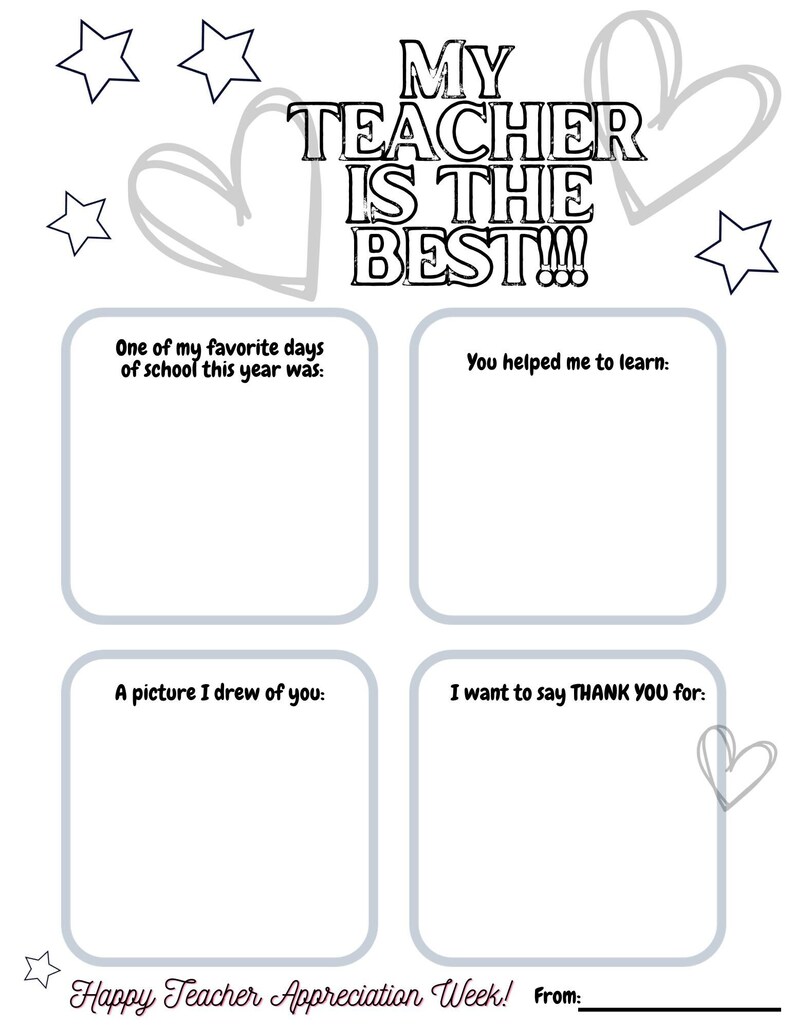Teacher Appreciation Worksheet - Etsy