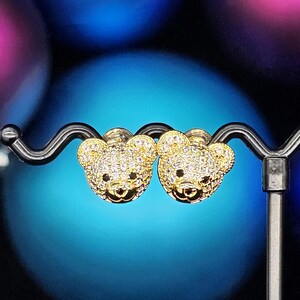 Teddy Bear Face Stud Earrings for Little Girls, 18k Gold Plated With ...