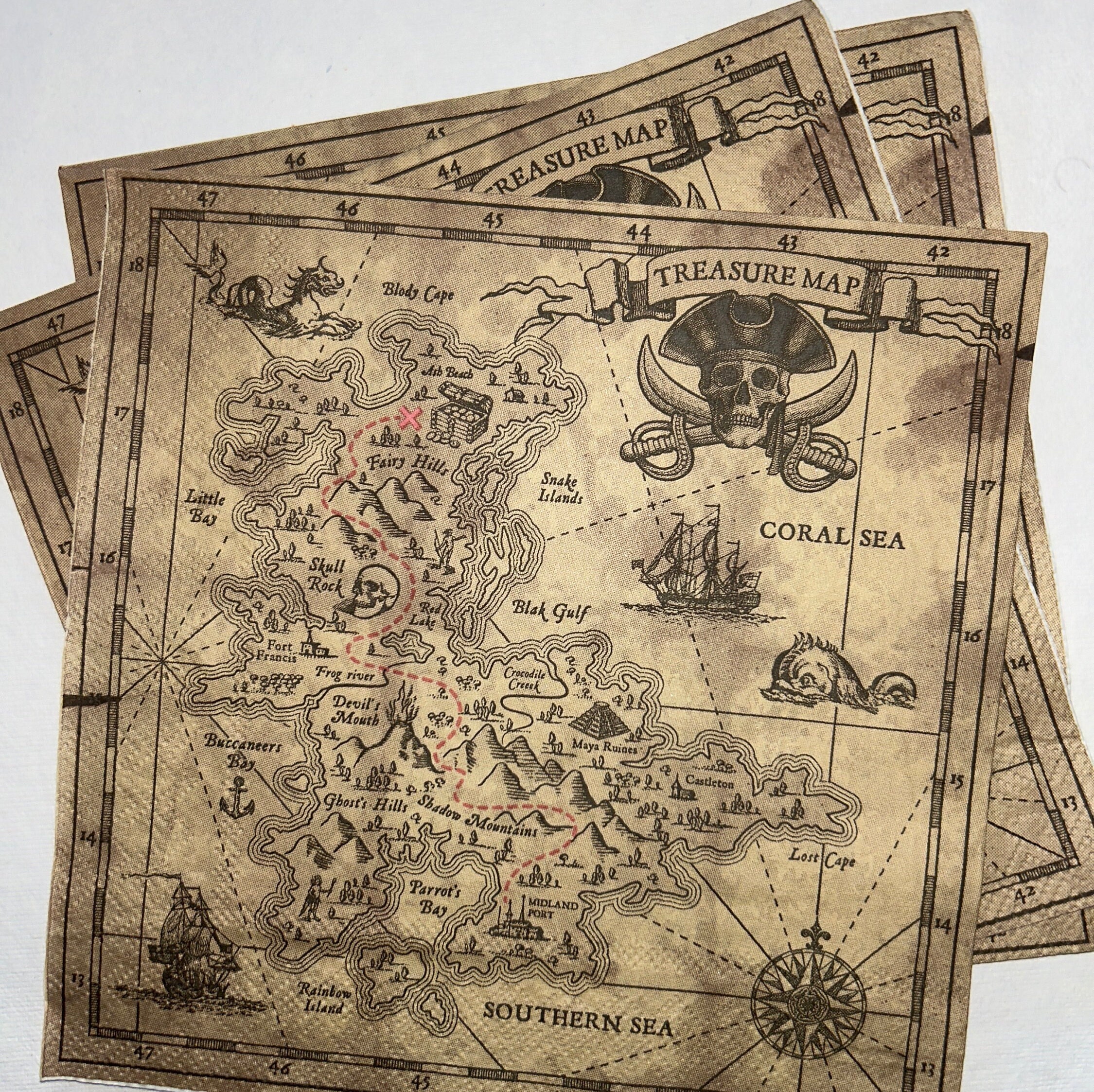 Paper Treasure Map Napkin With Pirate - Etsy