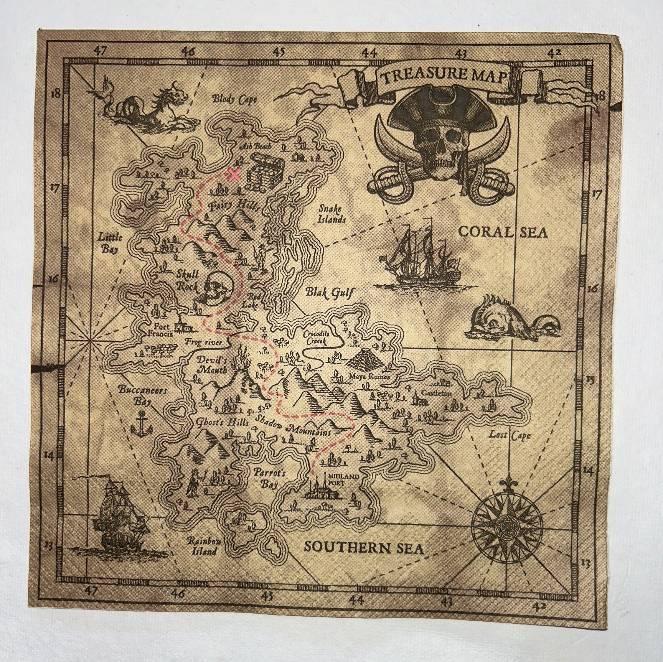 Paper Treasure Map Napkin With Pirate - Etsy