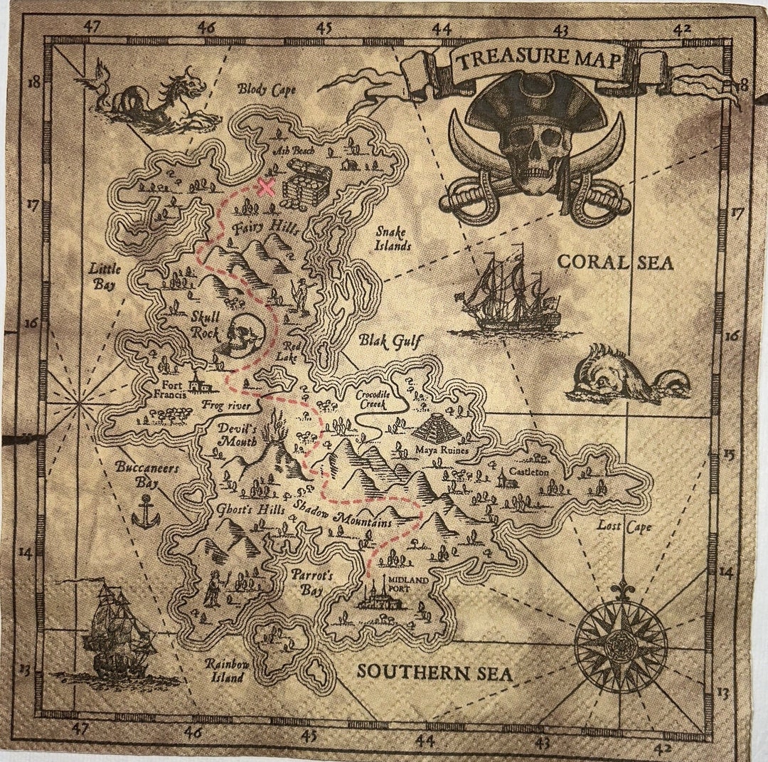 Paper Treasure Map Napkin With Pirate - Etsy