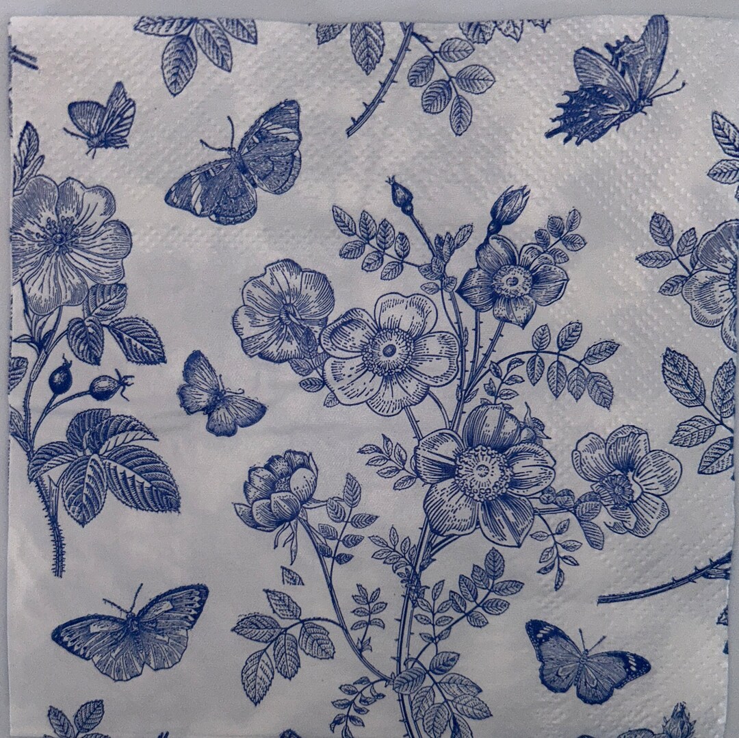 Blue Floral Paper Napkins - Etsy