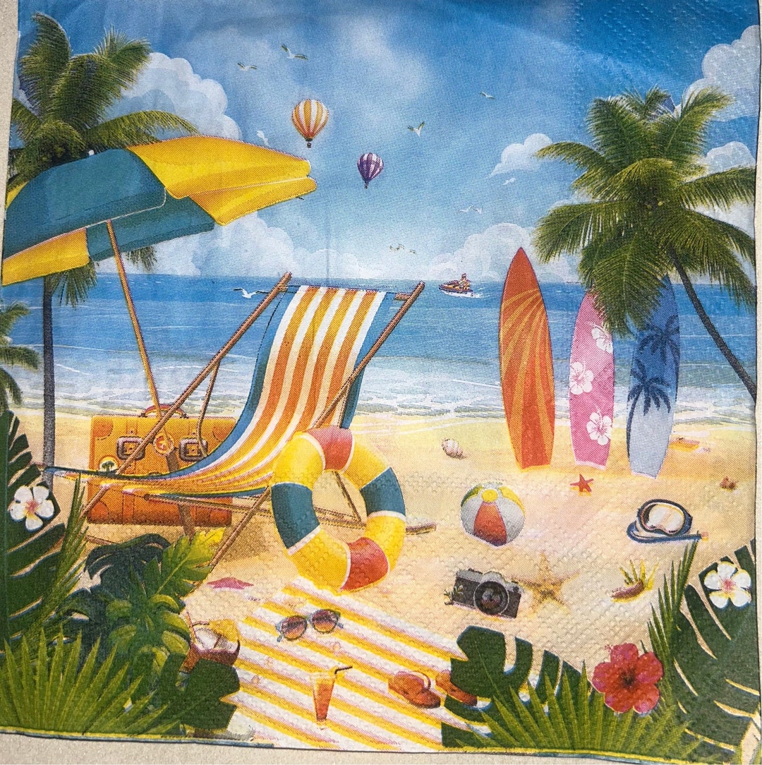 Surfing Sunning Funning Beach Paper Napkins - Etsy