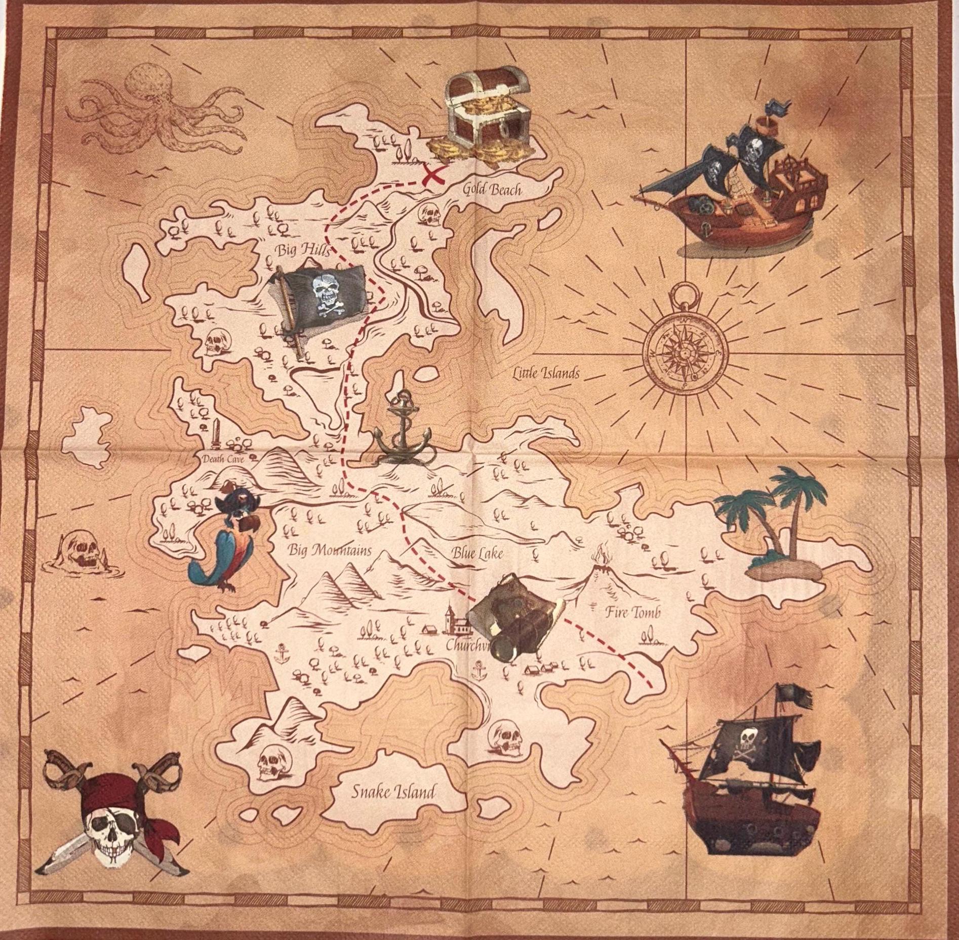 Treasure Map Paper Luncheon Napkin With Pirate - Etsy