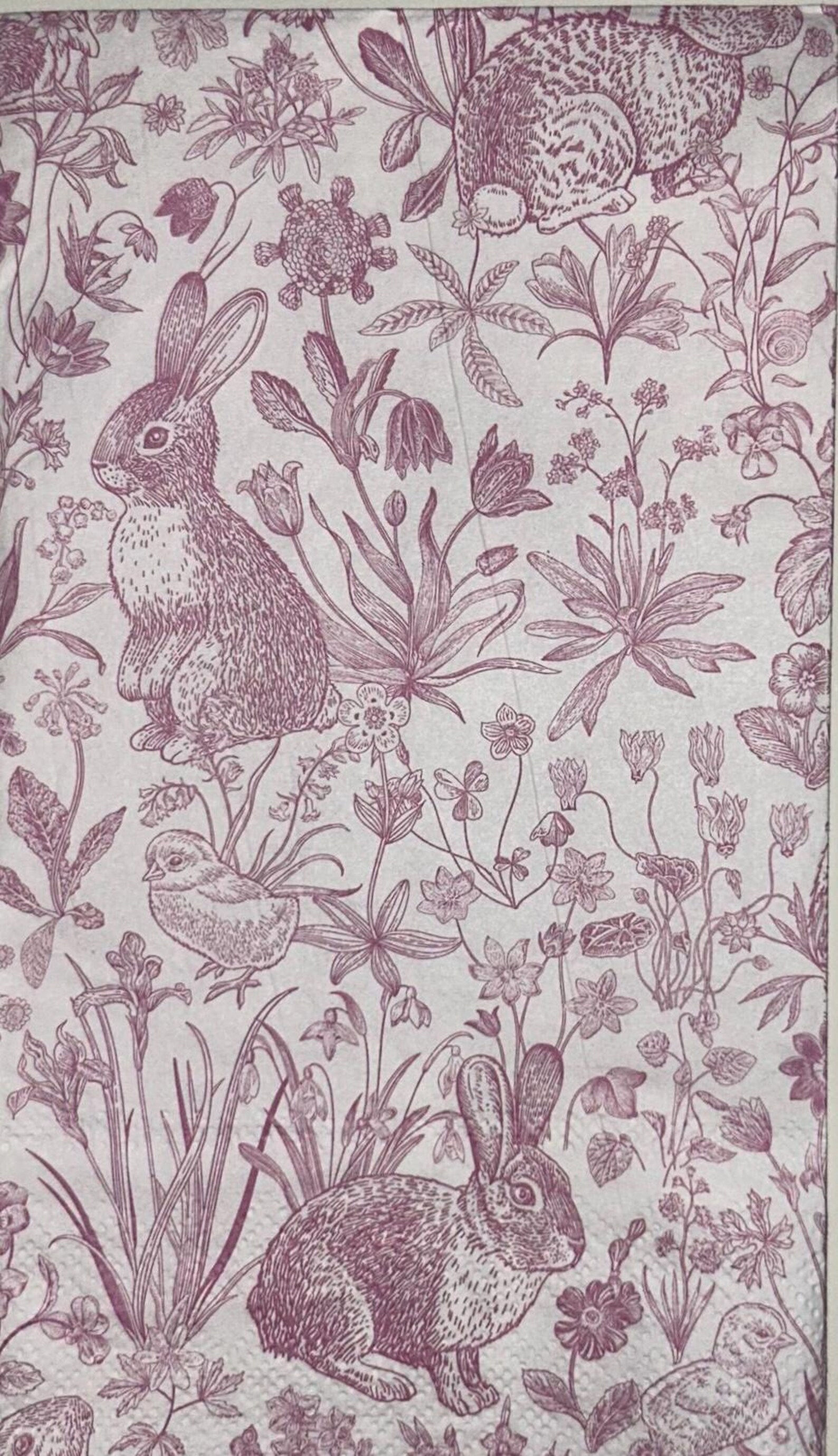 Pink Toile Design With Bunnies and Chicks Paper Napkin - Etsy