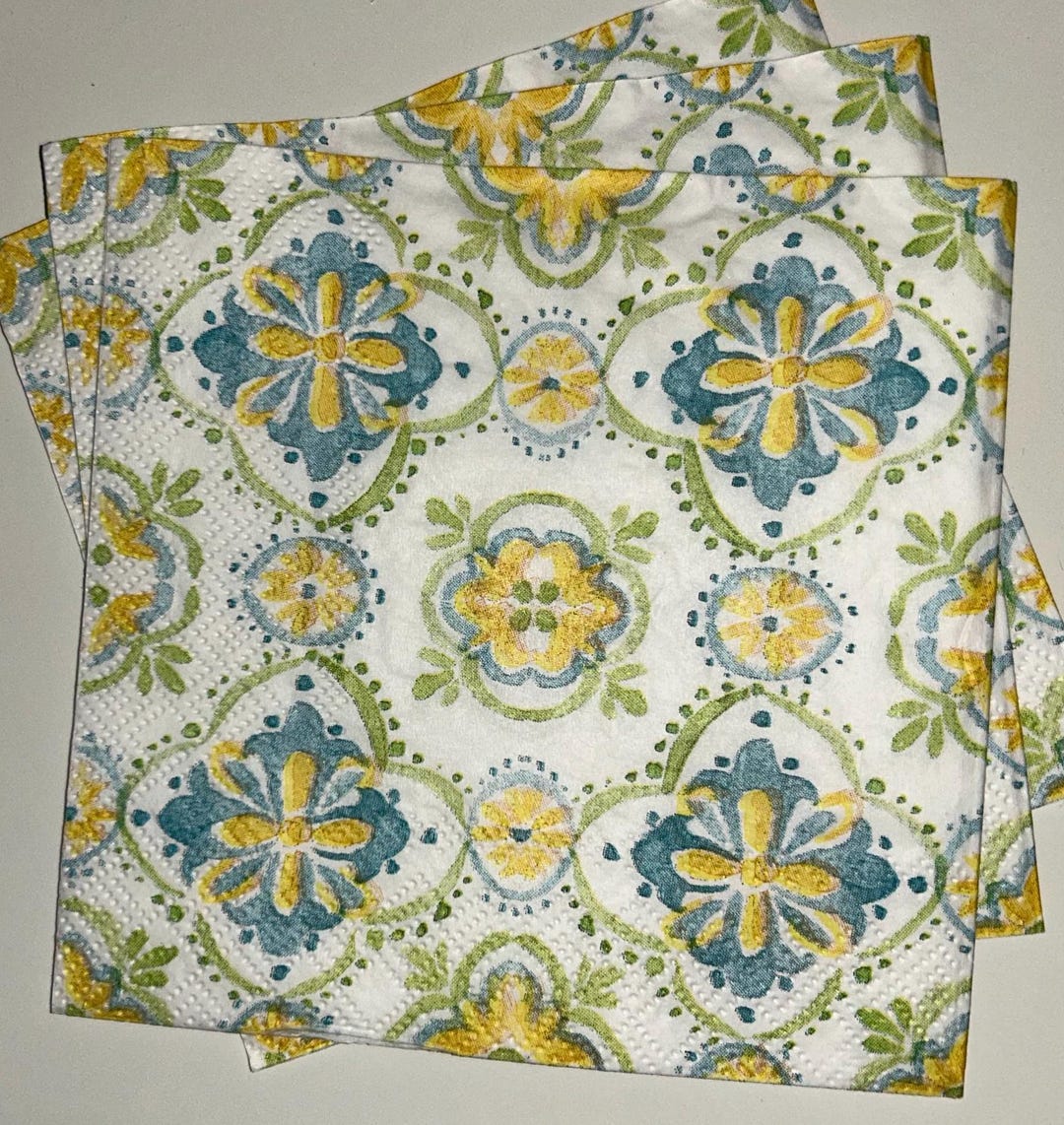 3 Tile Look Blue Yellow and Green Paper Napkins. - Etsy