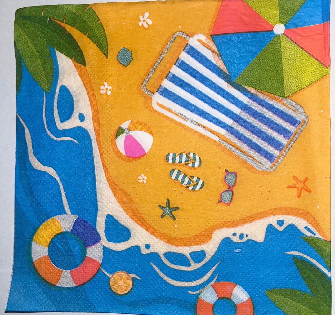 Beach Paper Napkin With Sand, Sea, Umbrella and Beach Stuff - Etsy