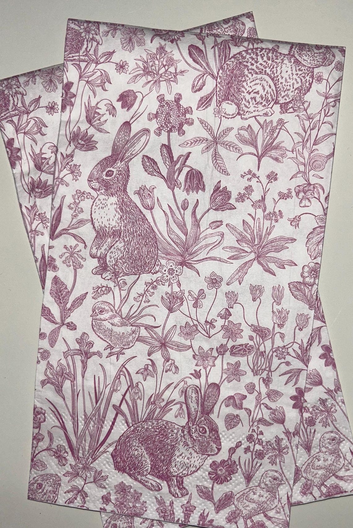 Pink Toile Design With Bunnies and Chicks Paper Napkin - Etsy