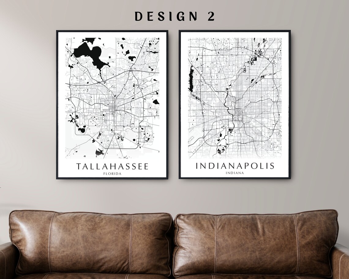 Custom Map Set of 2 City Maps Personalized Map 2 Piece Wall Art Living ...