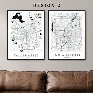 Custom Map Set of 2 City Maps Personalized Map 2 Piece Wall Art Living ...