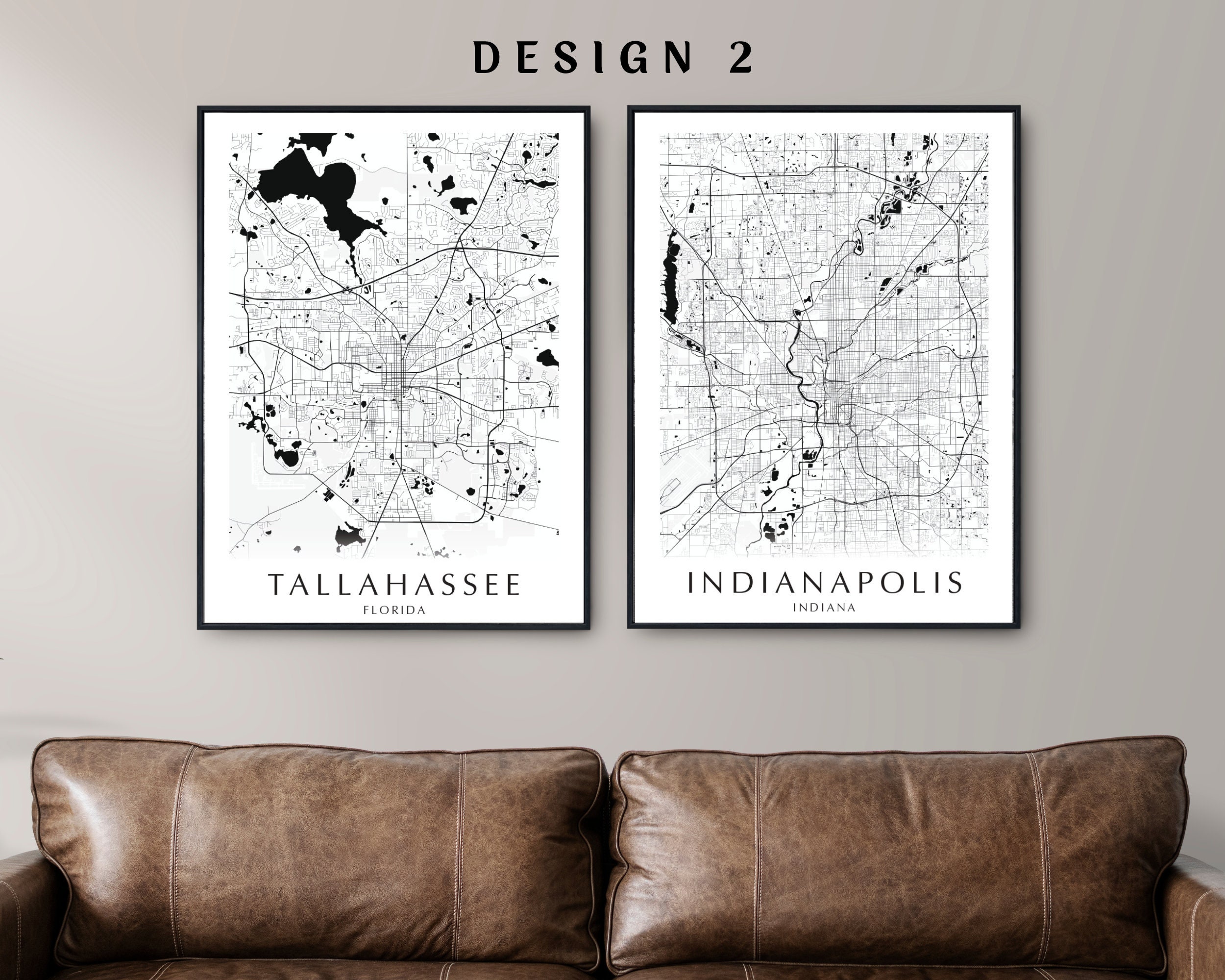 Custom Map Set of 2 City Maps Personalized Map 2 Piece Wall Art Living ...
