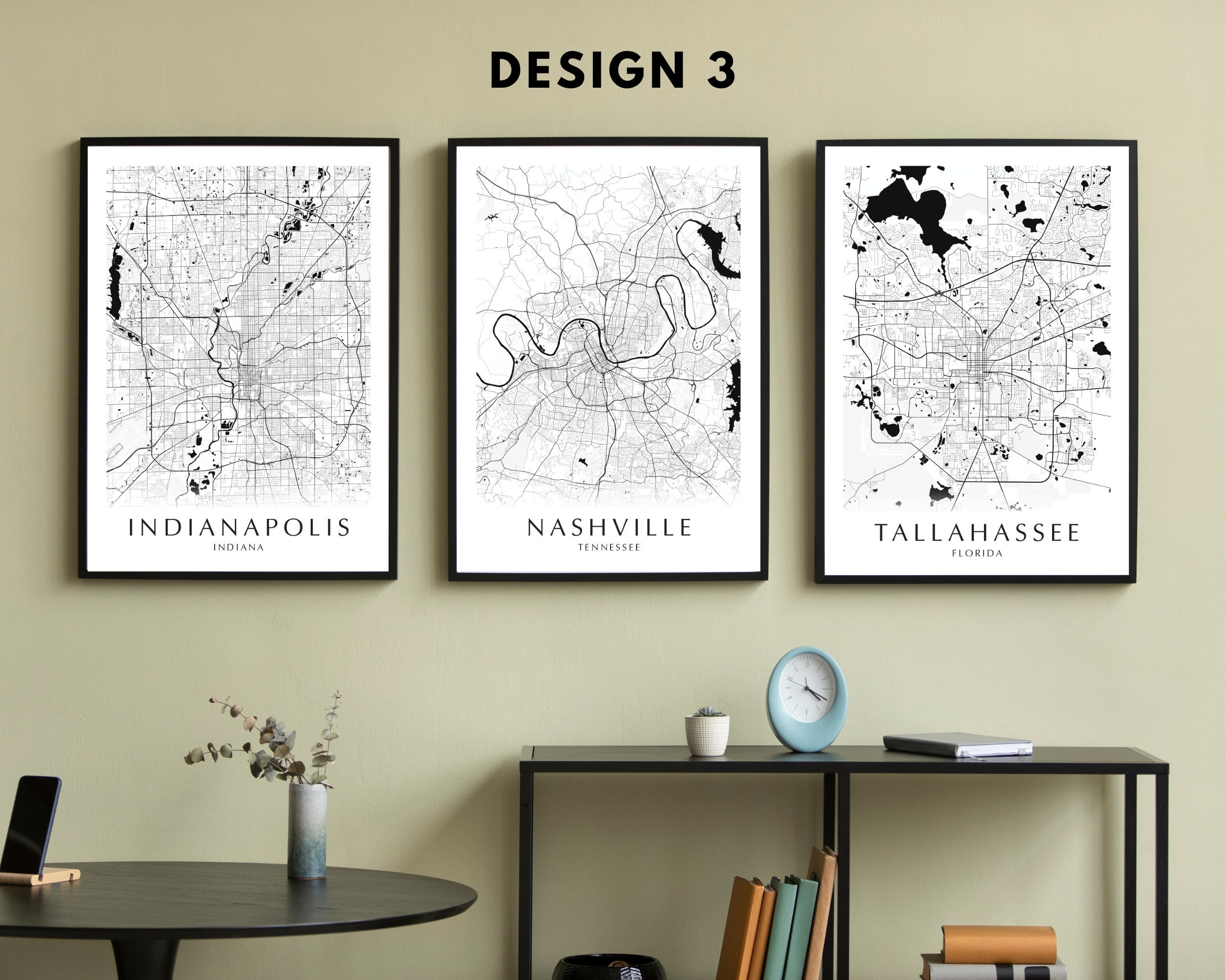 Custom Set of 3 Map Prints 3 Piece Wall Art Set Bedroom Wall Decor ...