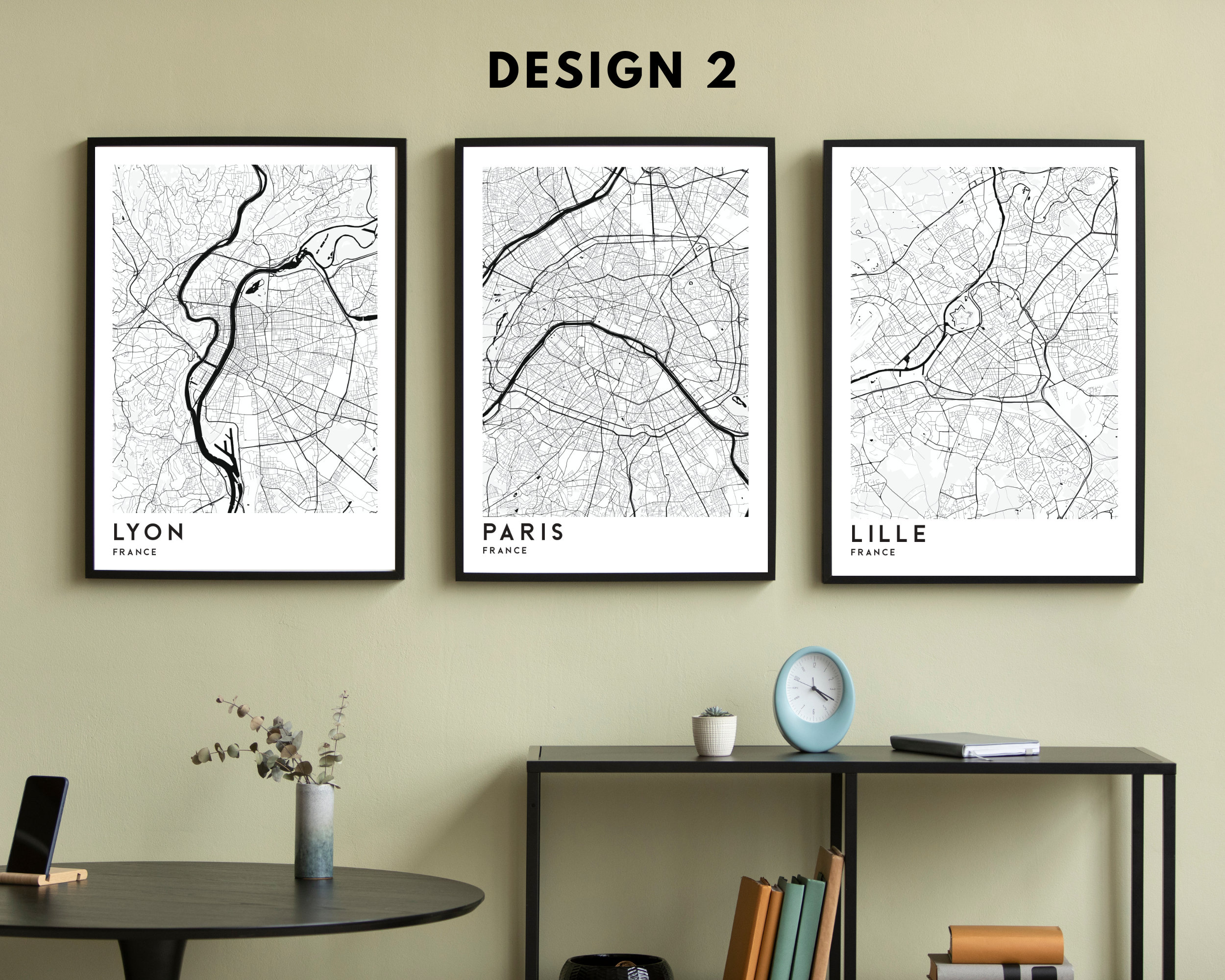 Custom Set of 3 Map Prints 3 Piece Wall Art Set Bedroom Wall Decor ...