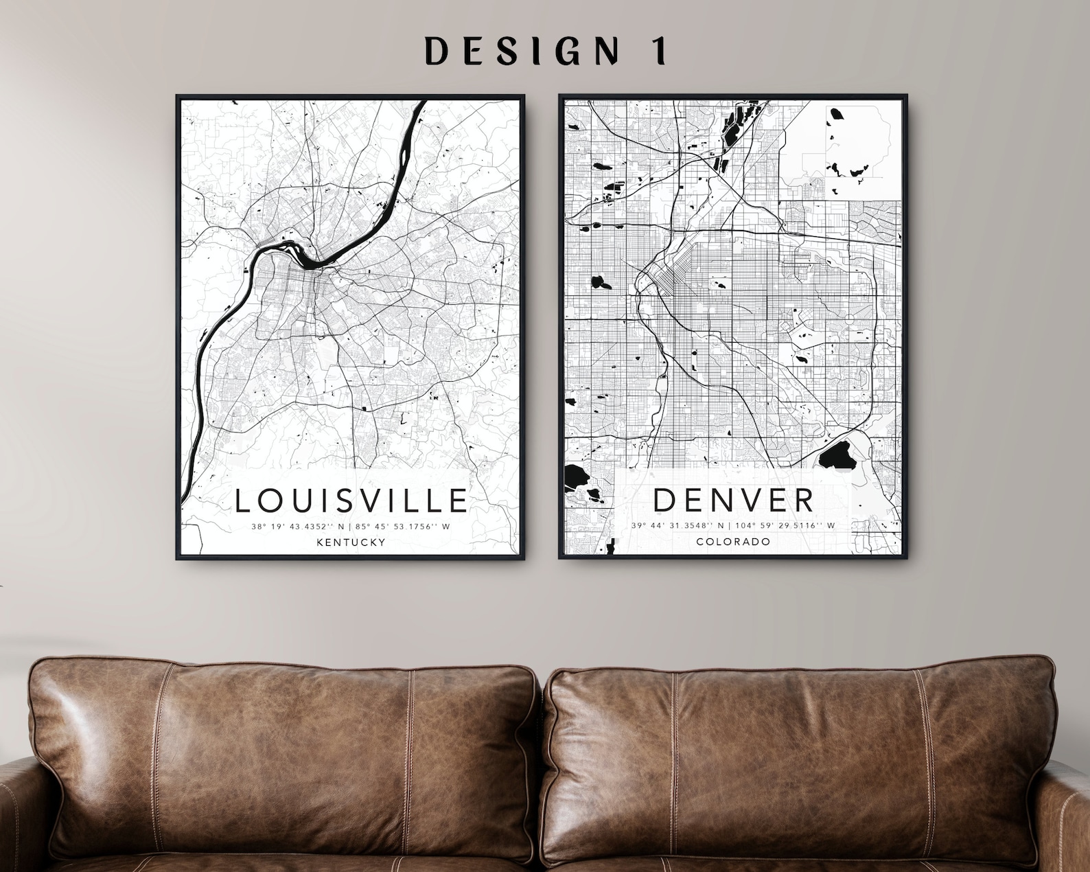 Custom Map Set of 2 City Maps Personalized Map 2 Piece Wall Art Living ...