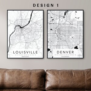 Custom Map Set of 2 City Maps Personalized Map 2 Piece Wall Art Living ...