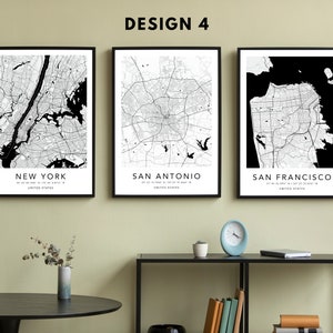Custom Set of 3 Map Prints 3 Piece Wall Art Set Bedroom Wall Decor ...