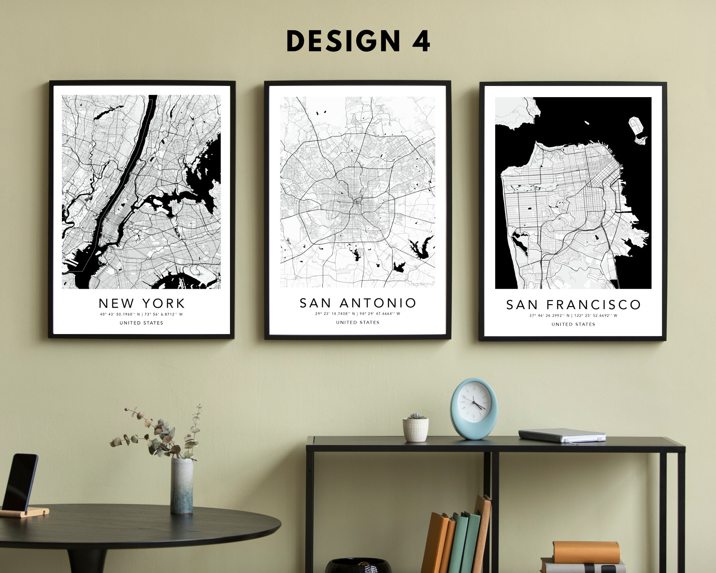 Custom Set of 3 Map Prints 3 Piece Wall Art Set Bedroom Wall Decor ...