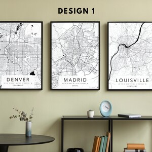 Custom Set of 3 Map Prints 3 Piece Wall Art Set Bedroom Wall Decor ...