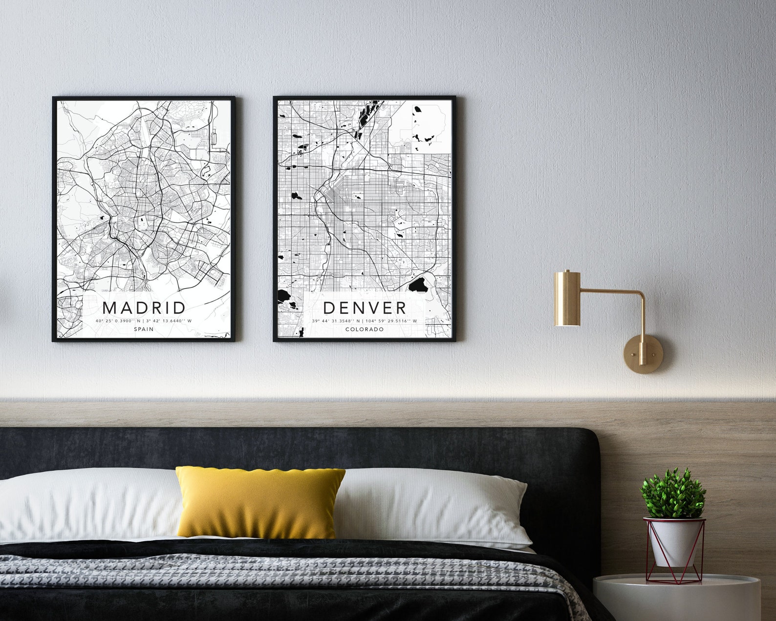 Custom Map Set of 2 City Maps Personalized Map 2 Piece Wall Art Living ...