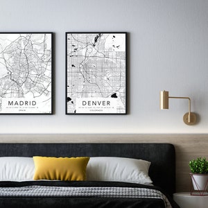 Custom Map Set of 2 City Maps Personalized Map 2 Piece Wall Art Living ...
