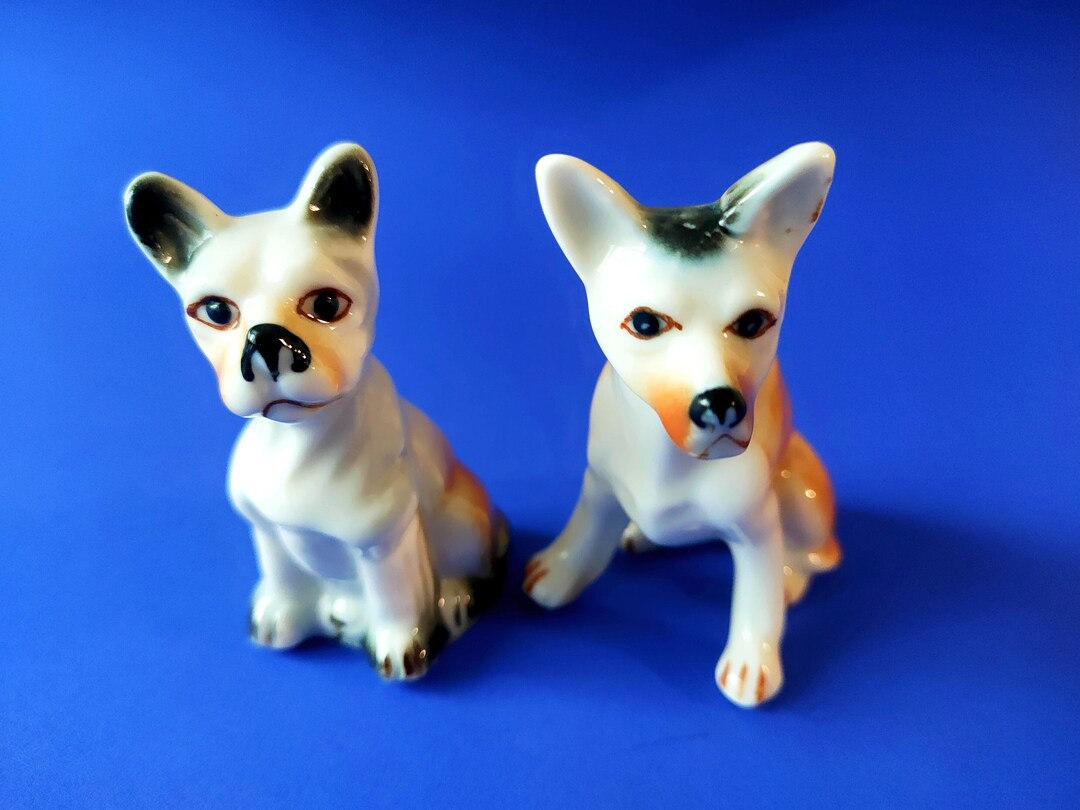 Vintage Porcelain Dog Figurine Set of Two Small Dog Figurines Porcelain ...