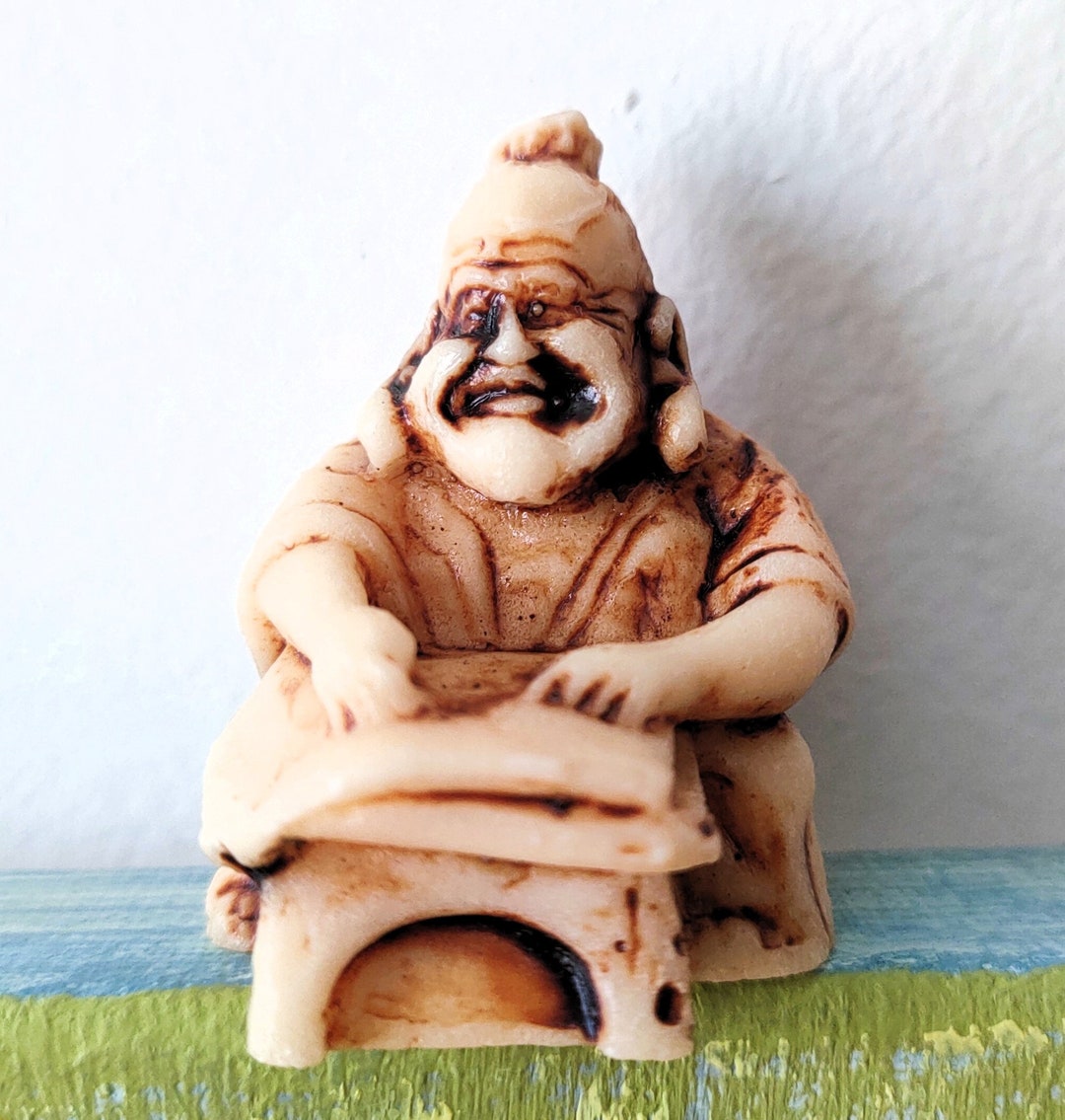 Vintage Japanese Netsuke Resin Figurine Deity Ebisu Netsuke Vintage ...