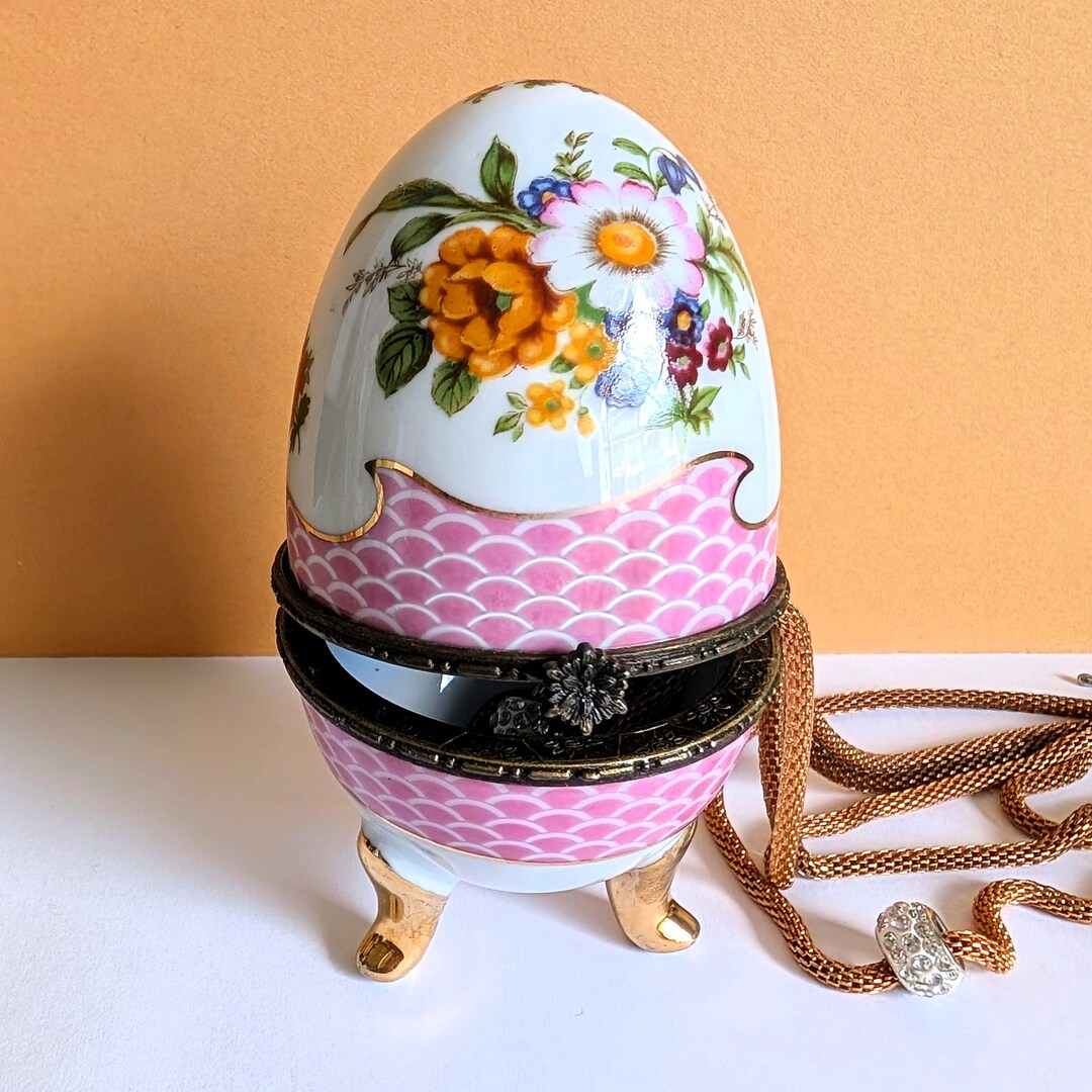 Limoges Porcelain Egg Box, Vintage Jewelry Box, Faberge Style Flowers ...