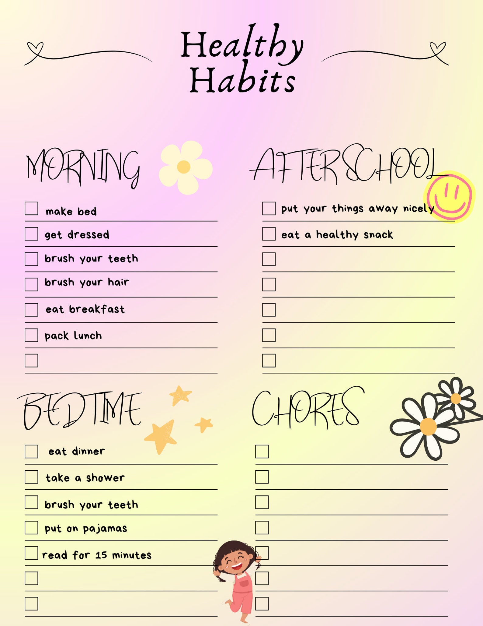 Girly to Do List, Healthy Habits - Etsy