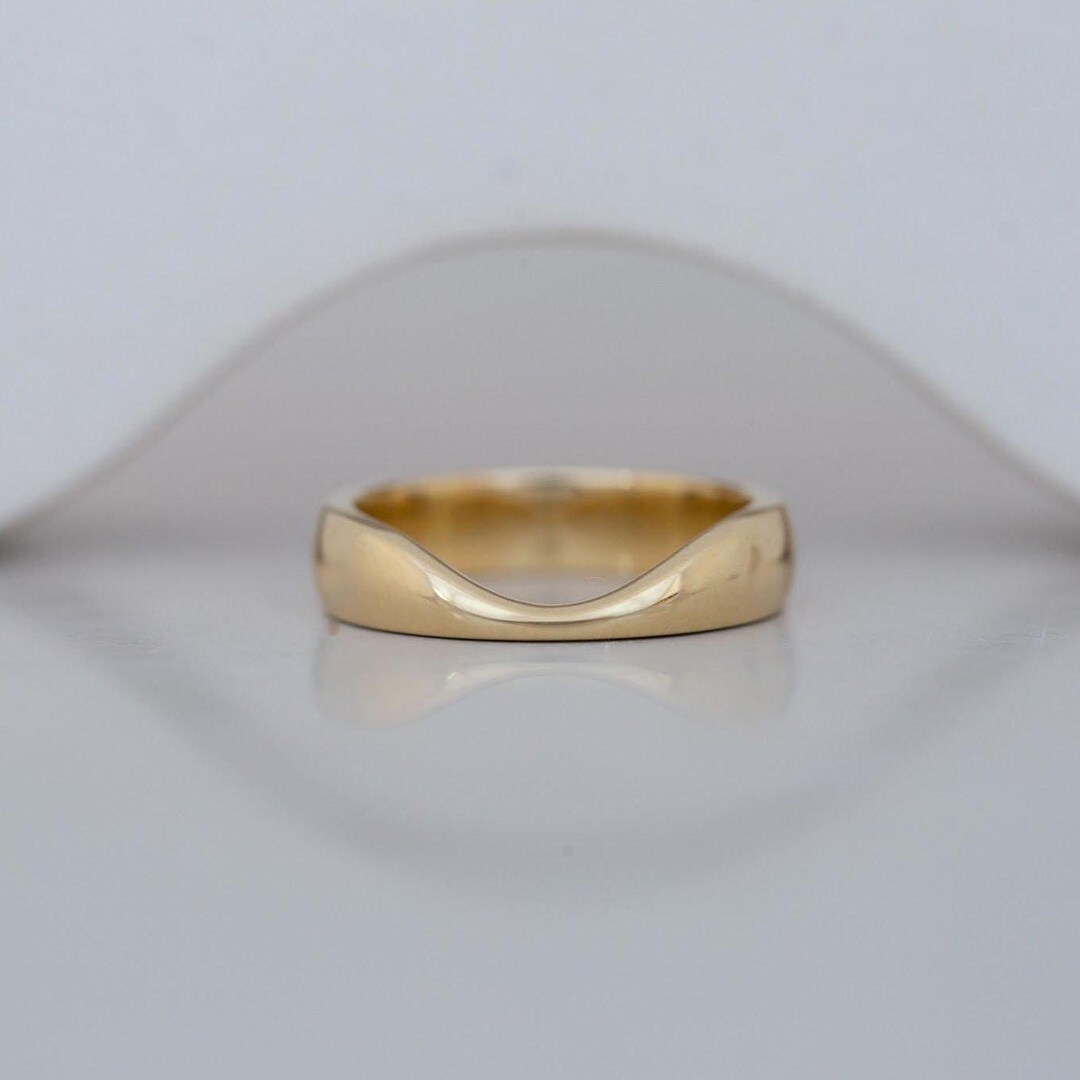 14K Solid Gold Cigar Wedding Band Ring, Unique Wide Cut Out Design ...