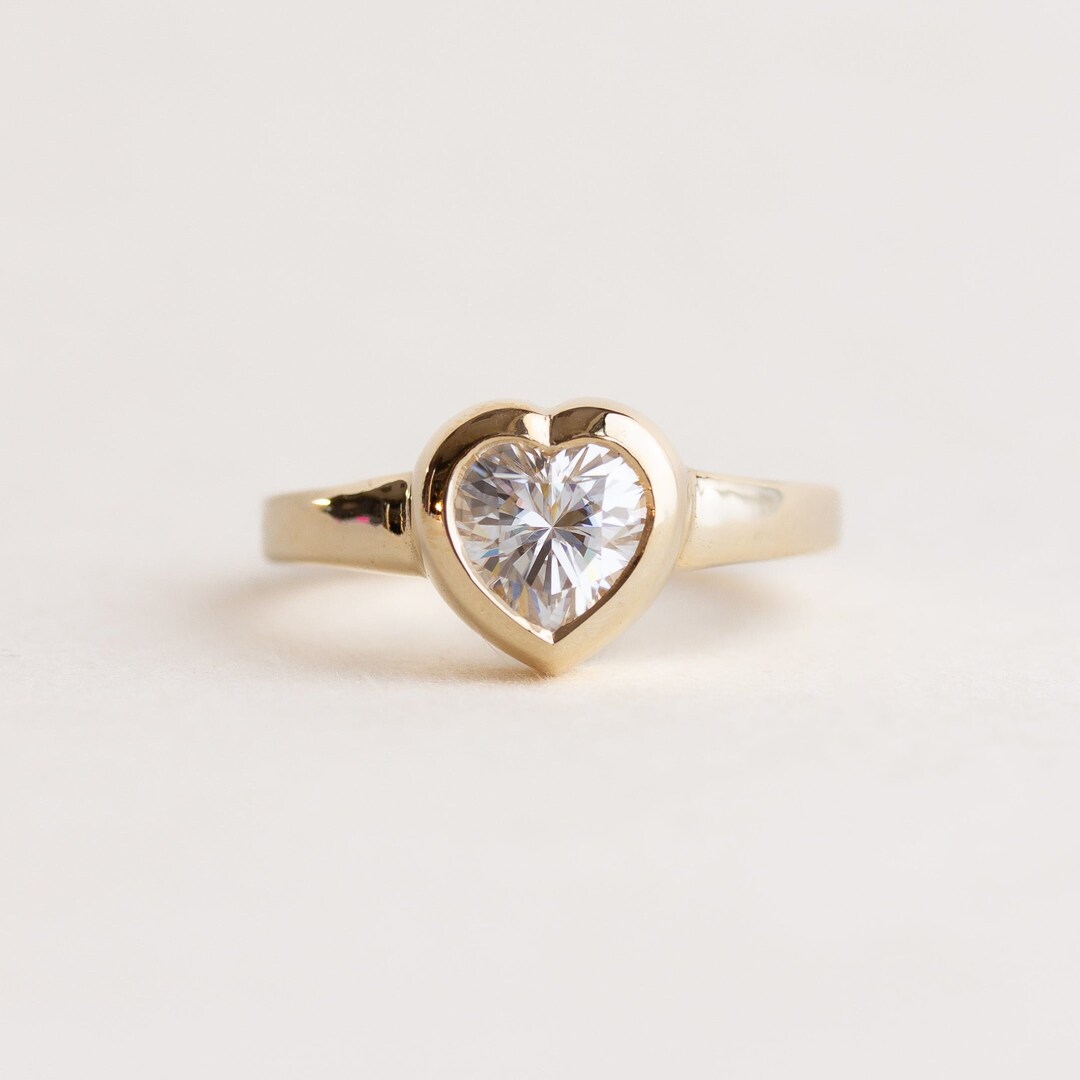 Heart Shaped Bezel Set Solitaire Engagement Ring Heart Diamond Ring ...
