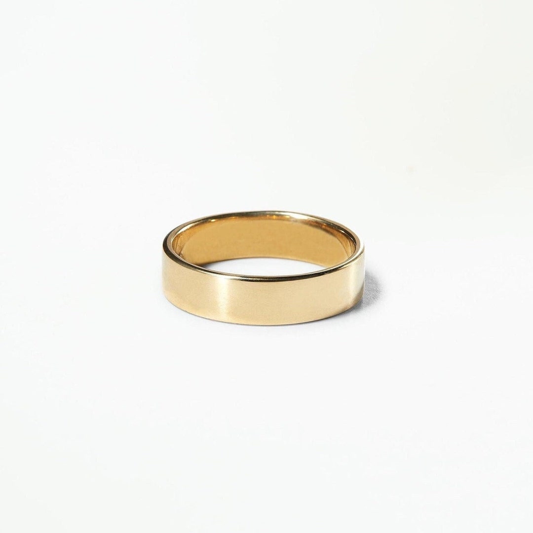 14k Solid Gold Cigar Band 4mm Flat Wedding Band / 14k Yellow Gold ...