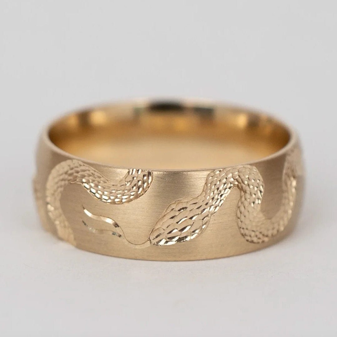Snake Band Ring - Unique Snake Wedding Stacking Band, 5mm Snakes Ring ...