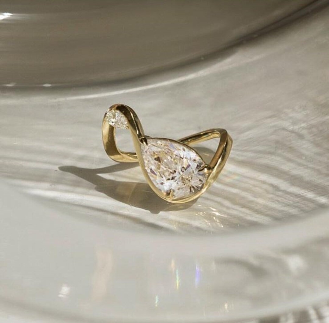 East to West Ring,colorless Moissanite Pear Shape Solitaire Engagement ...