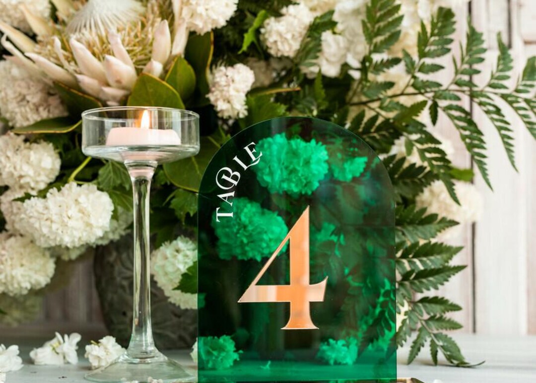 Emerald Green Acrylic Arch Table Numbers: 3D Wedding Decor - Etsy