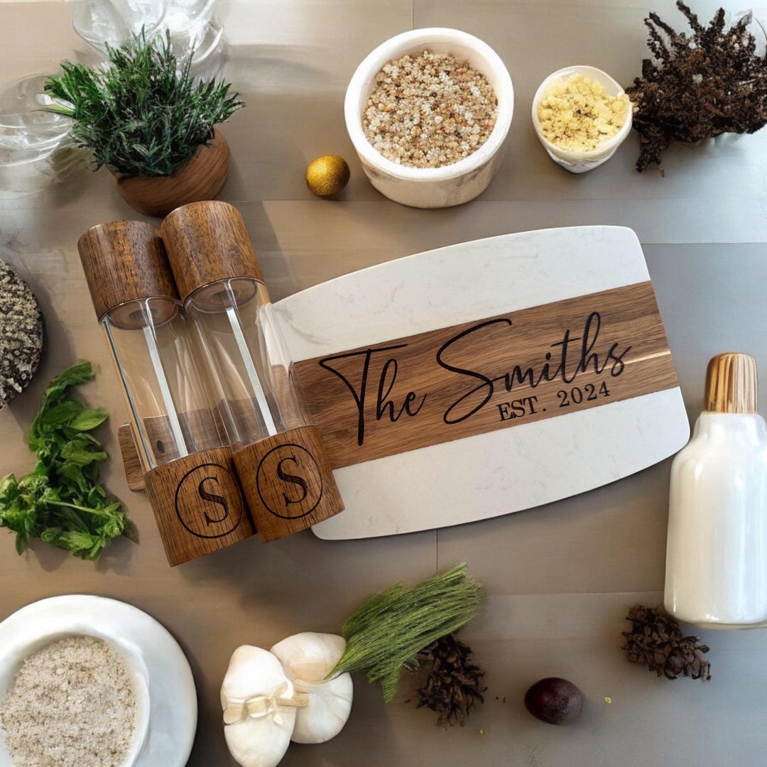 Salt and Pepper Grinder and Cheese Board Set, Spice Grinder ...